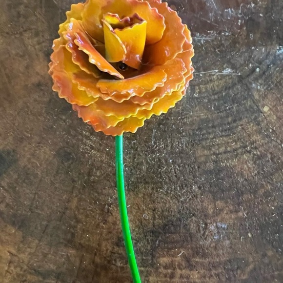 Jewelry | Vintage Brooch Enamel Flower Pin Orange Carnation With Green ...